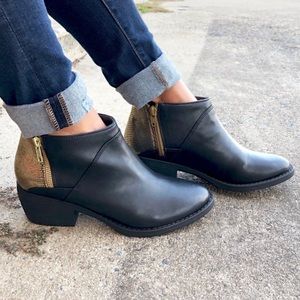 Free People | Shoes | Blackgold Accent Vegan Leather Ankle Booties ...